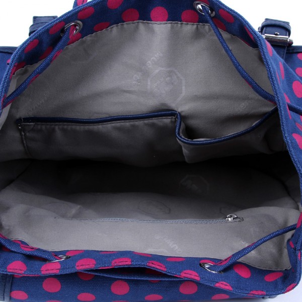 Preppy Ladies' Blue Canvas Backpack School Bag In Polka Dot on Luulla